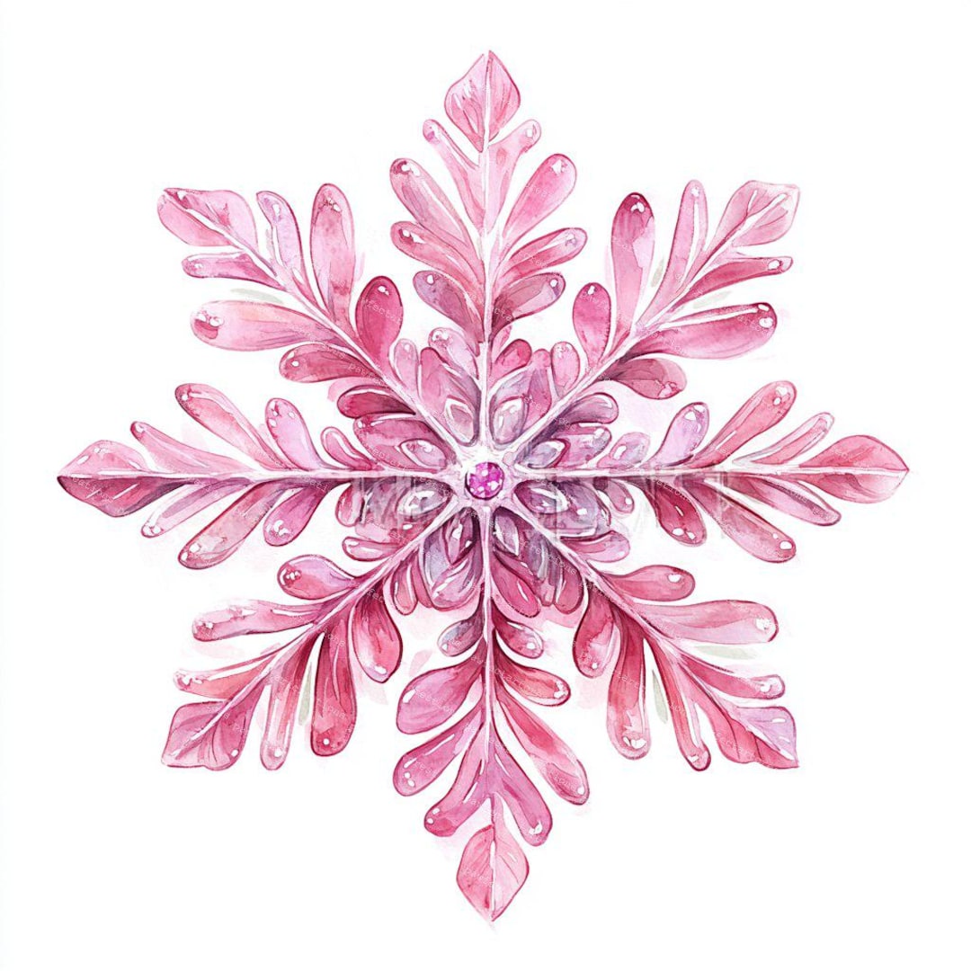 14 Pink Snowflake Clipart, Watercolor Snowflake, Winter Crafts ...