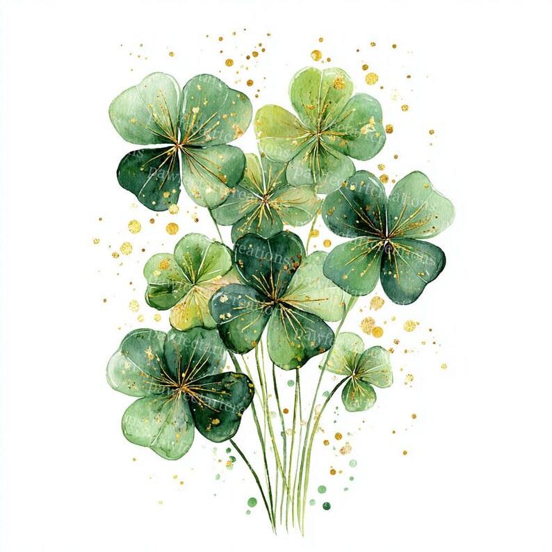 20 Saint Patrick’s Day Bouquet Clipart, Gold Clover Leaf, Shamrock Art ...