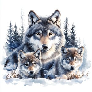 12 Wolf Family Clipart, Wolf and Baby Wolf, Little Wolf Cub,printable ...
