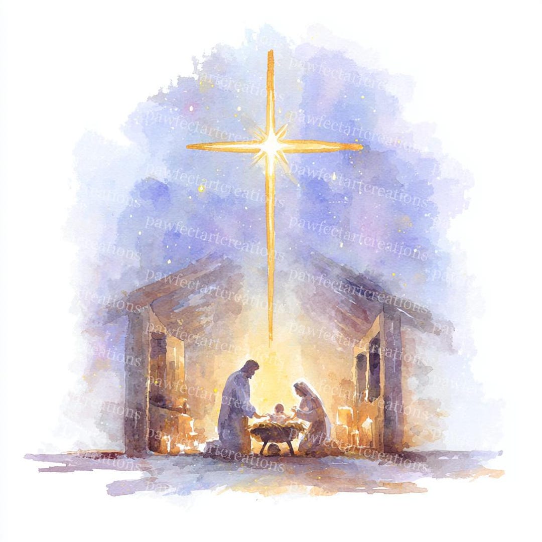 15 Christmas Cross With Nativity Scene Clipart, Christmas Card, Cross ...