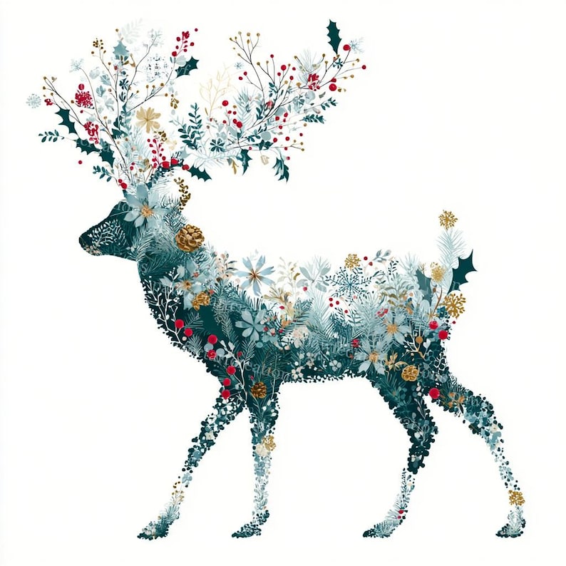 18 Christmas Reindeer Silhouette Clipart, Xmas Reindeer, Christmas Card ...