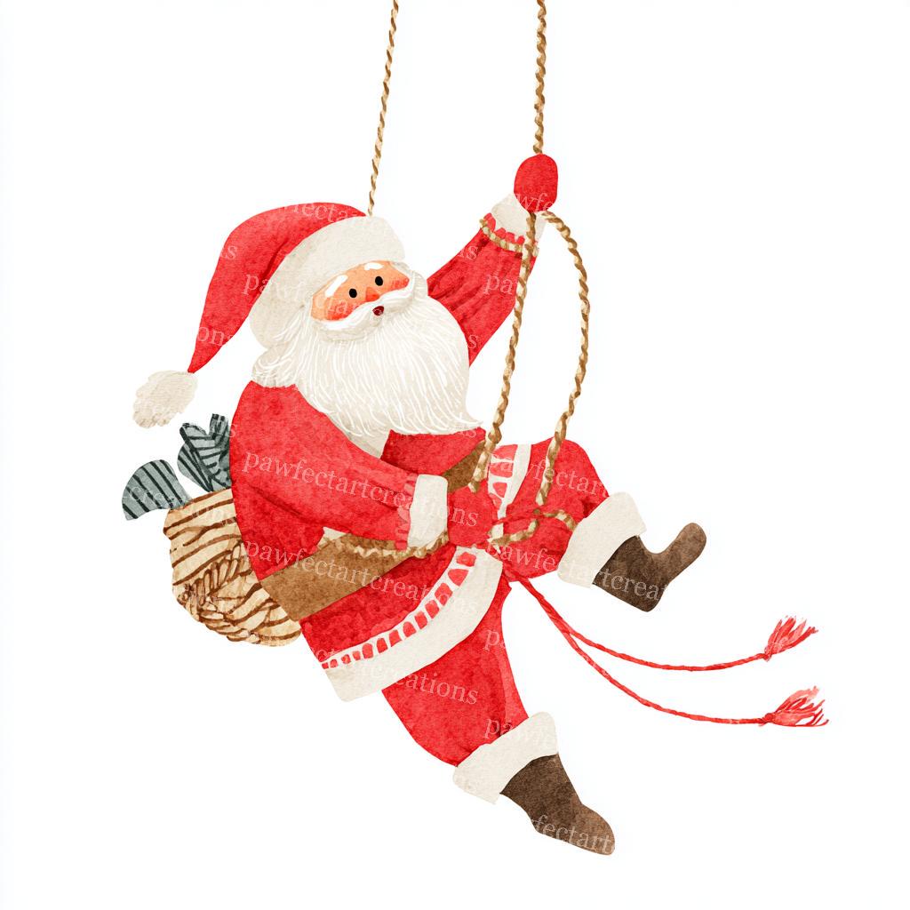 16 Santa Climbing on Rope Clipart, Christmas Art,christmas Card ...