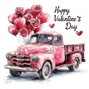 14 Valentine's Day Truck Clipart, Pink Vintage Truck, Valentine ...