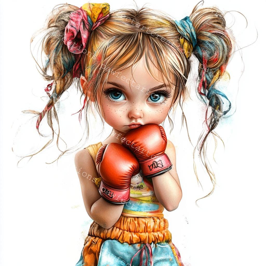 10 Quirky Boxing Girl Clipart, Cute Boxing Girl, Whimsical Ephemera ...