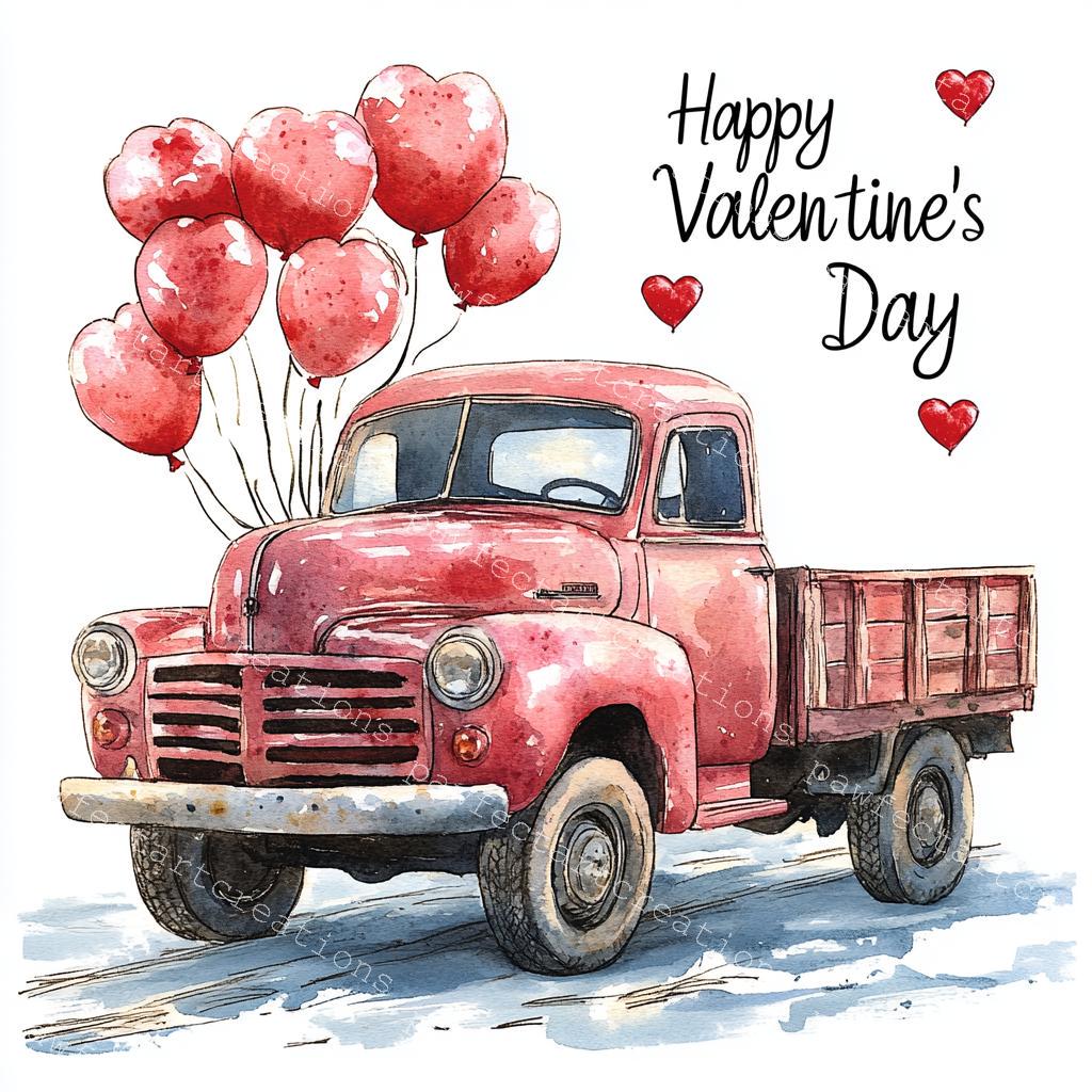 14 Valentine's Day Truck Clipart, Pink Vintage Truck, Valentine ...