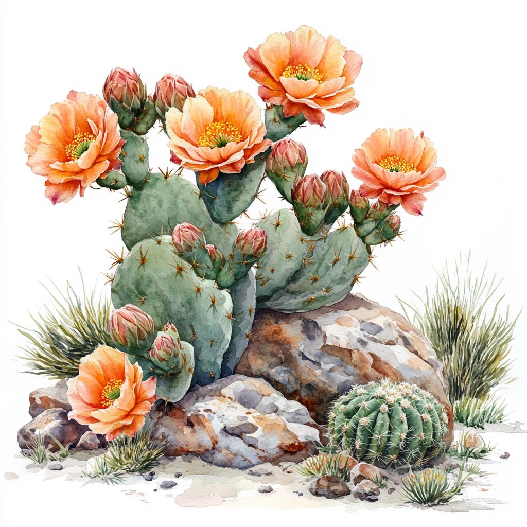 Watercolor Cactus Clipart Set: Blooming Desert Plants (digital Download ...