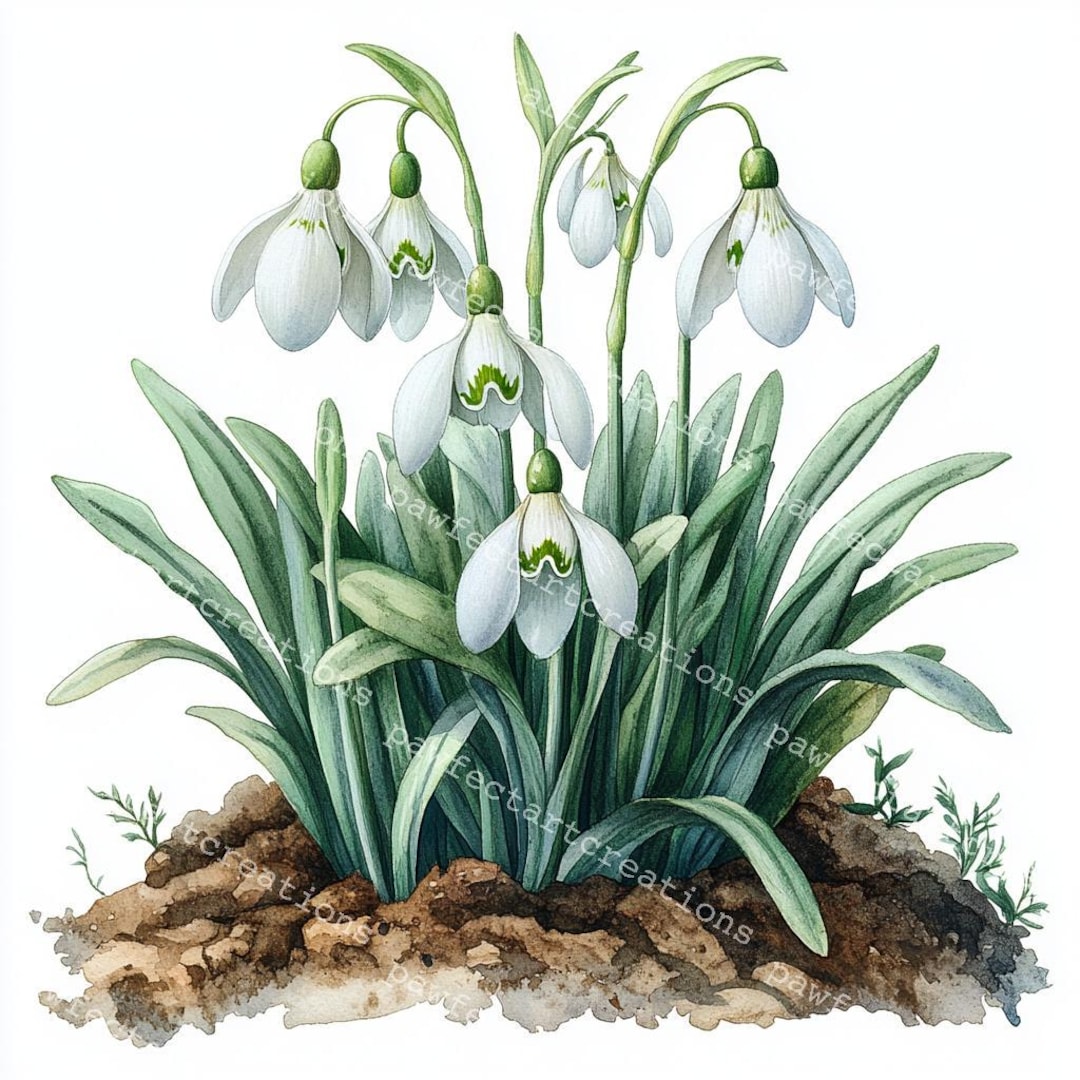 16 Snowdrops Clipart, Spring Flowers Clipart, Printable Watercolor ...