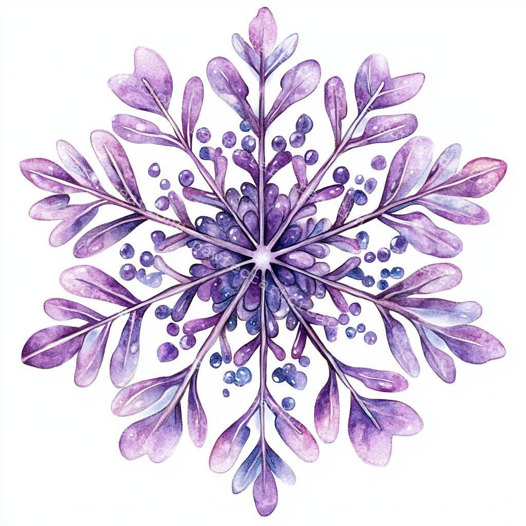 Purple Watercolor Snowflake Clipart: Winter Crafts (digital Download ...