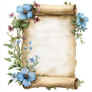 Vintage Floral Scroll Clipart: Watercolor Paper Design (digital ...