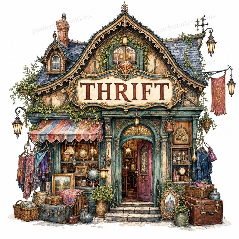 20 Thrift Shop Storefront Clipart, Thrift Shop Storefront Printable Art ...