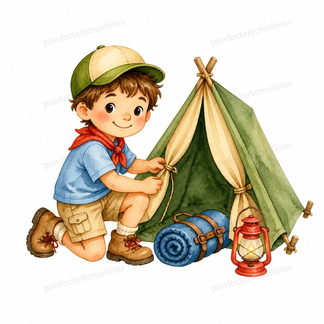 20 Summer Camp Boys Clipart, Summer Camp Boys Watercolor Jpgs, Digital ...