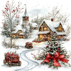 Winter Barn Clipart: Christmas Countryside Watercolor (digital Download ...