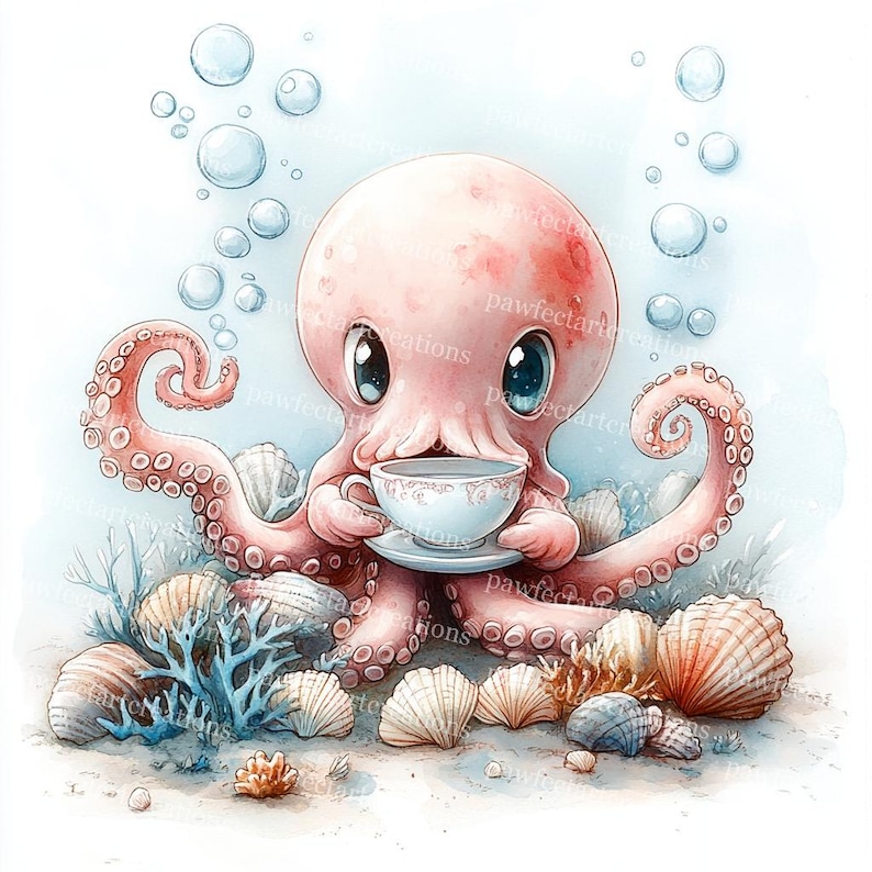 12 Cute Cartoon Octopus Clipart, Ocean Animals, Under the Sea Clipart ...