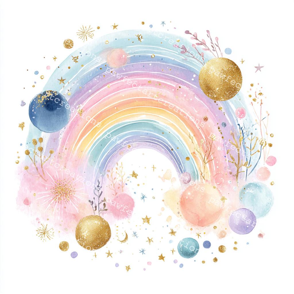 Pastel Rainbow Clipart: Watercolor Nursery Art, Junk Journal (JPG ...