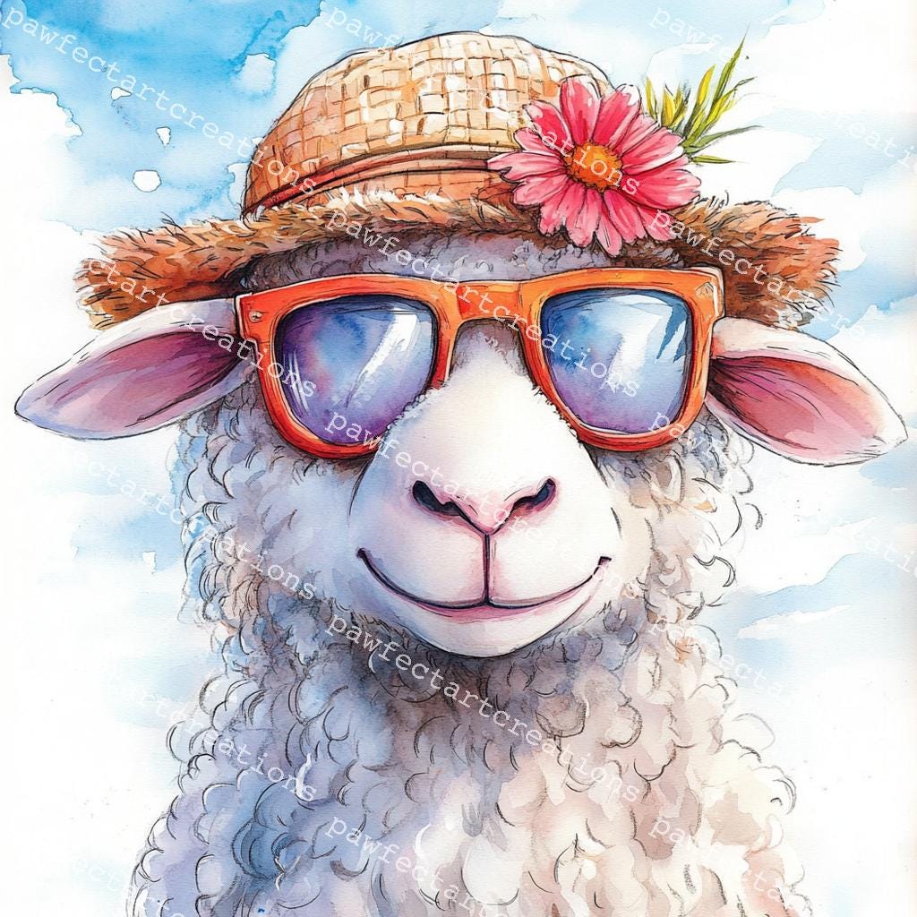 Quirky Sheep Vacation Clipart: Summer Beach Farm Animals (JPG Digital ...