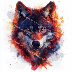 10 Colorful Wolf Portrait Clipart, Graffiti Wolf, Printable Watercolor ...