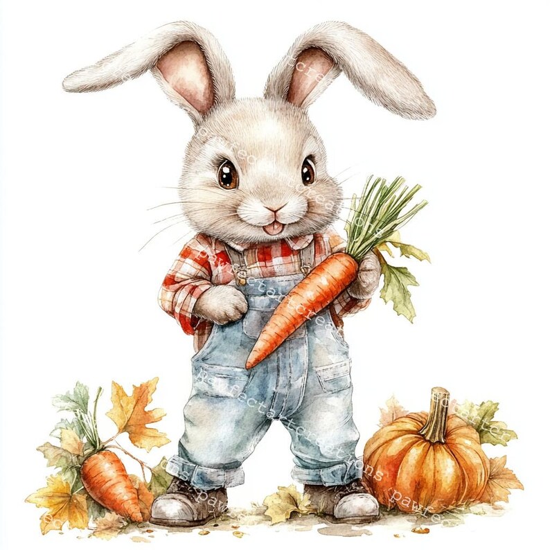 16 Harvester Bunny Clipart, Thanksgiving,set 2,cute Bunny,printable ...