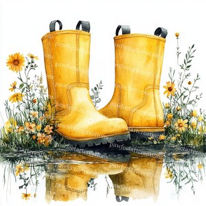 12 Rain Boots With Spring Flowers Clipart, Garden Art, Floral Rain ...