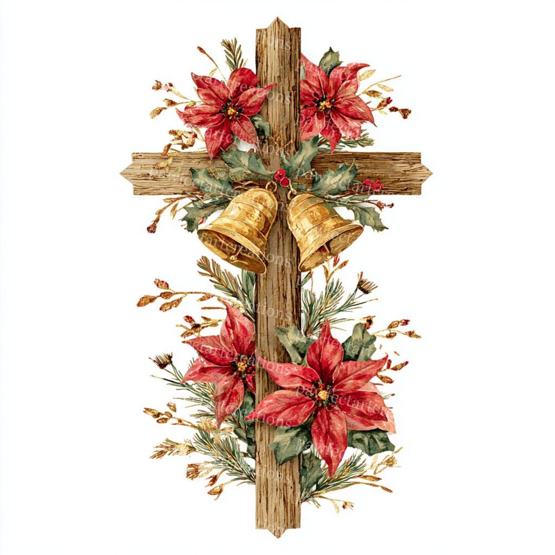 20 Christmas Cross Clipart, Christmas Card, Cross Print, Christmas ...