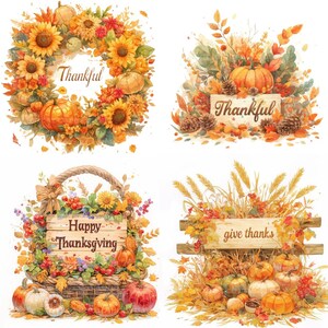 Fall Thanksgiving Clipart: Watercolor Autumn Harvest (digital Download ...