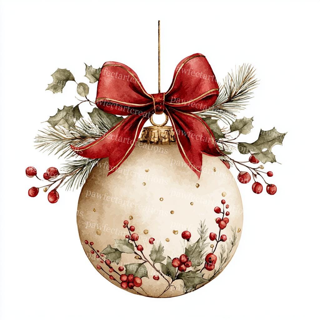 30 Xmas Red Ornament Clipart, Christmas Card, Gold Xmas Baubles ...