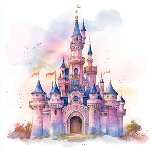 Rainbow Princess Castle Clipart: Watercolor Fairytale Jpgs (digital ...