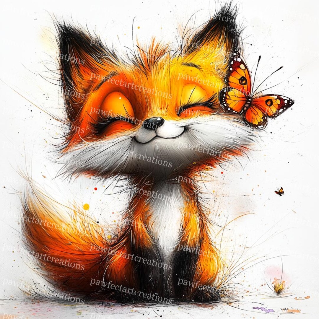 Fox and Butterfly Clipart: Watercolor Style, Junk Journal (digital ...
