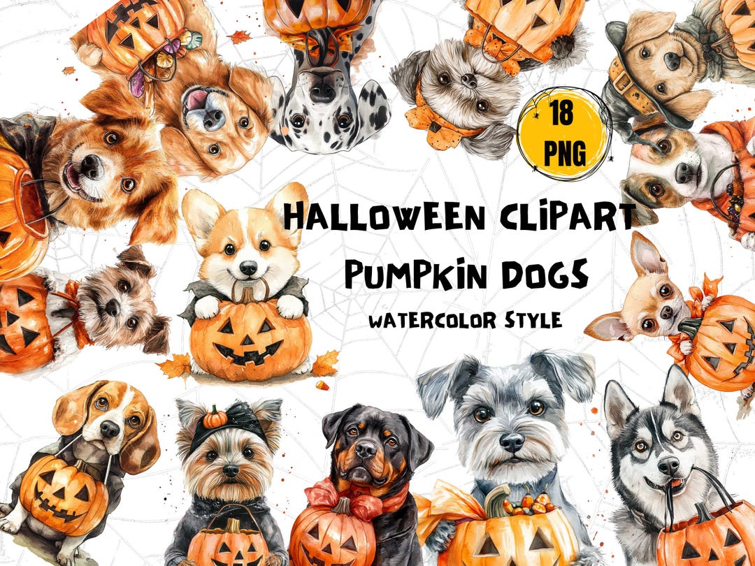Halloween Dog Clipart Bundle: Watercolor Pumpkin Pngs (digital Download ...