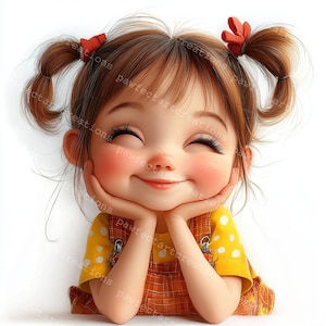 10 Cute Pigtail Girls Clipart, Funny Girl, Pigtails Hair, Printable ...