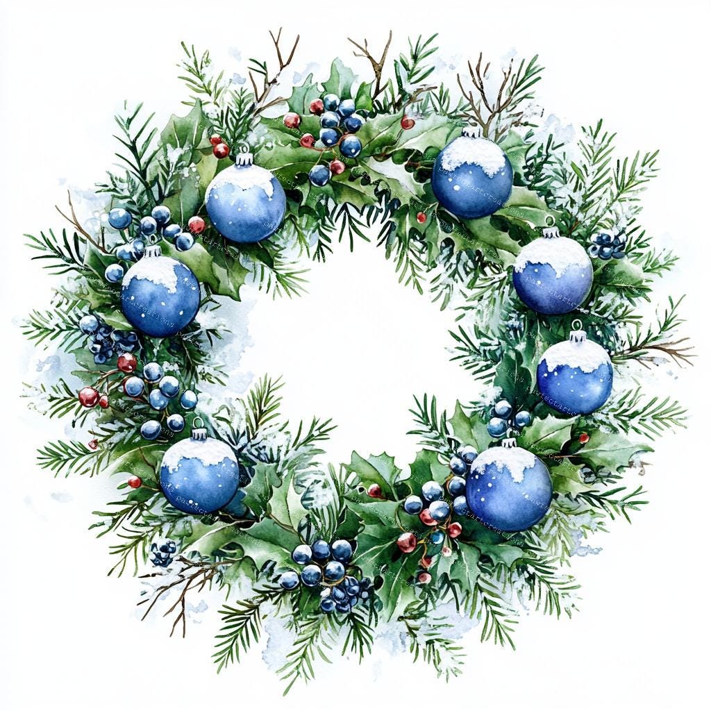 Watercolor Christmas Wreath Clipart: Holiday Papercraft (digital ...