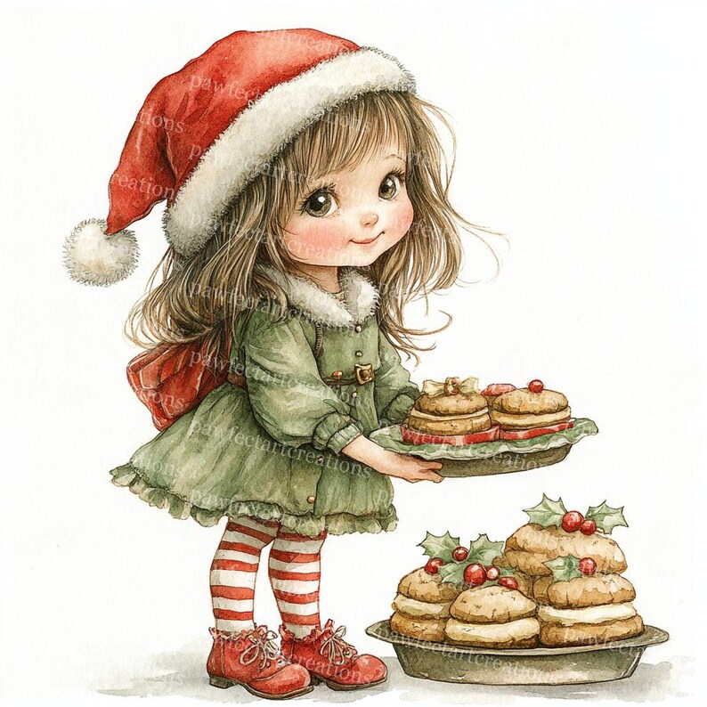 Christmas Girl Clipart: Watercolor Santa Hat Jpgs (digital Download) - Etsy