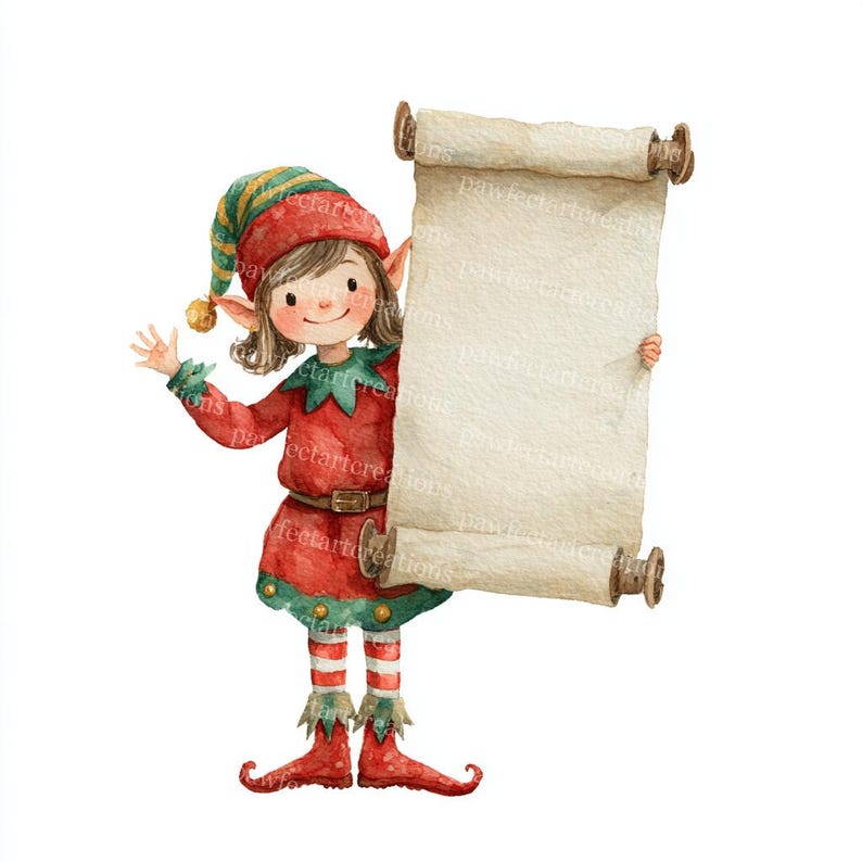 15 Christmas Elf Girl Holding Scroll Clipart,christmas Art,christmas ...