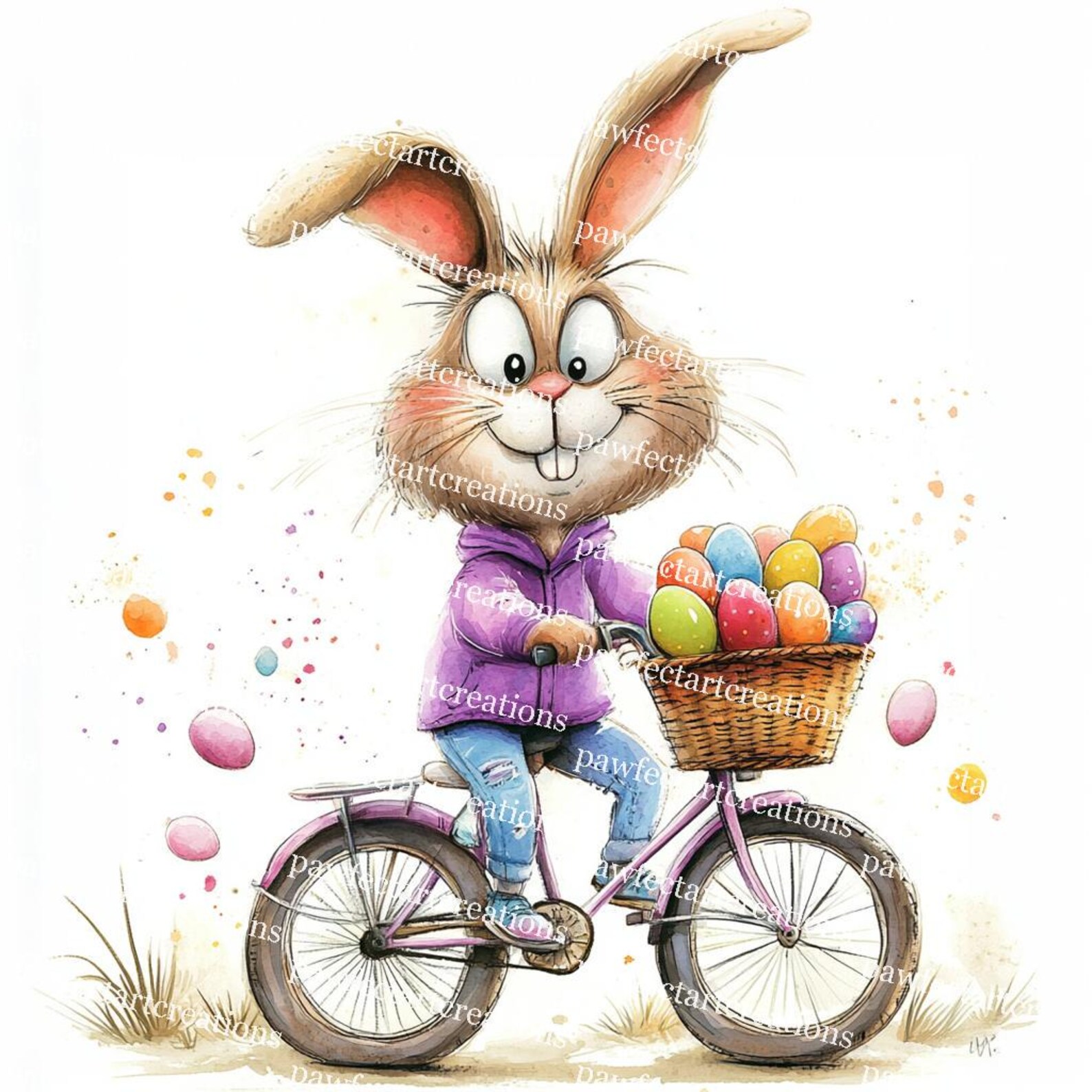 Quirky Easter Bunny Clipart: Funny Watercolor Jpgs (digital Download ...