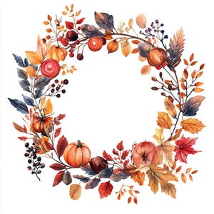 13 Autumn Leaves Wreath Clipart, Fall Leaves, Dried Leaves, Printable ...