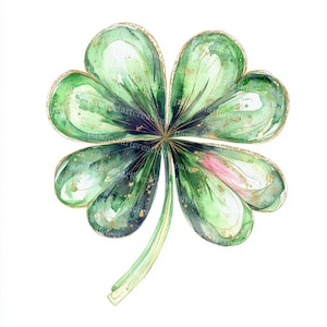 St. Patrick's Day Shamrock Clipart: Watercolor Four Leaf Clover ...