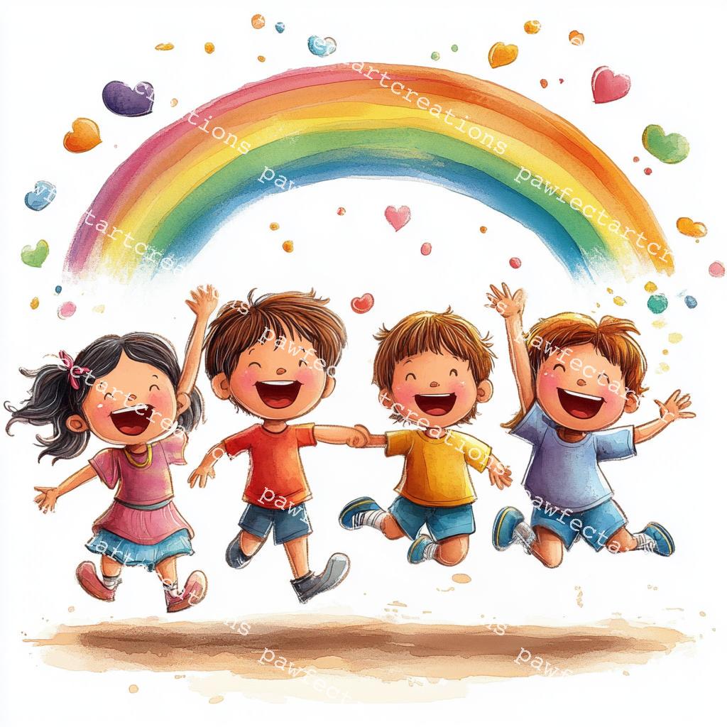 Happy Kids Watercolor Clipart: High-resolution Jpgs (digital Download ...
