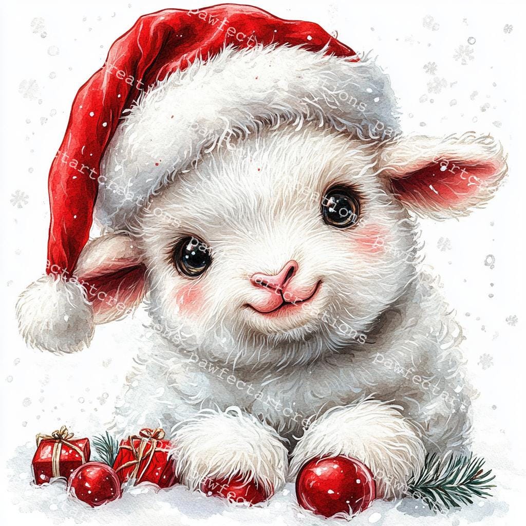 21 Cute Christmas Lamb Clipart, Sheep Clipart, Christmas Card,printable ...