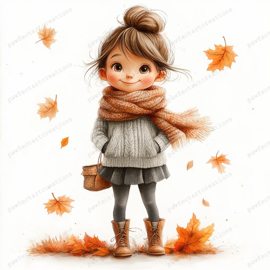 13 Quirky Girls in Autumn Clipart, Cute Girl,fall Season, Printable ...