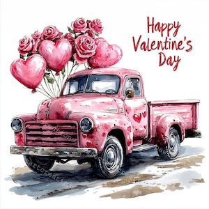 14 Valentine's Day Truck Clipart, Pink Vintage Truck, Valentine ...