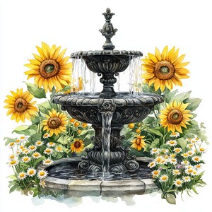 12 Garden Fountains Clipart, Floral Fountain, Floral Garden, Printable ...