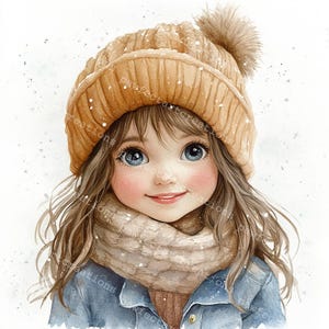 12 Smiling Girls in Winter Clipart, Cute Girl, Winter Season, Printable ...