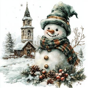 10 Vintage Christmas Snowman Clipart: Retro Watercolor Jpgs (digital ...