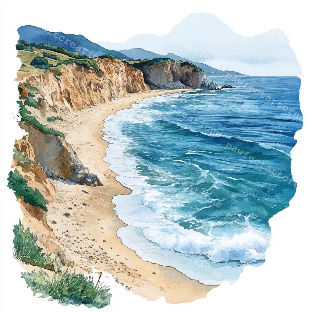 Coastal Watercolor Clipart: Beach & Ocean Art (digital Download) - Etsy