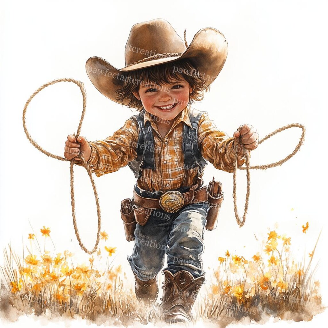 16 Cute Cowboy Clipart, Watercolor Western Printable Image, Wild West ...
