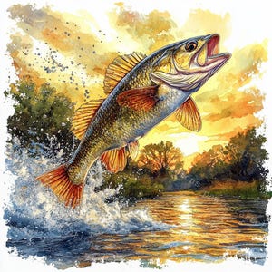 12 Jumping Bass Clipart, Fish Clipart, Smallmouth Bass Fish, Printable ...