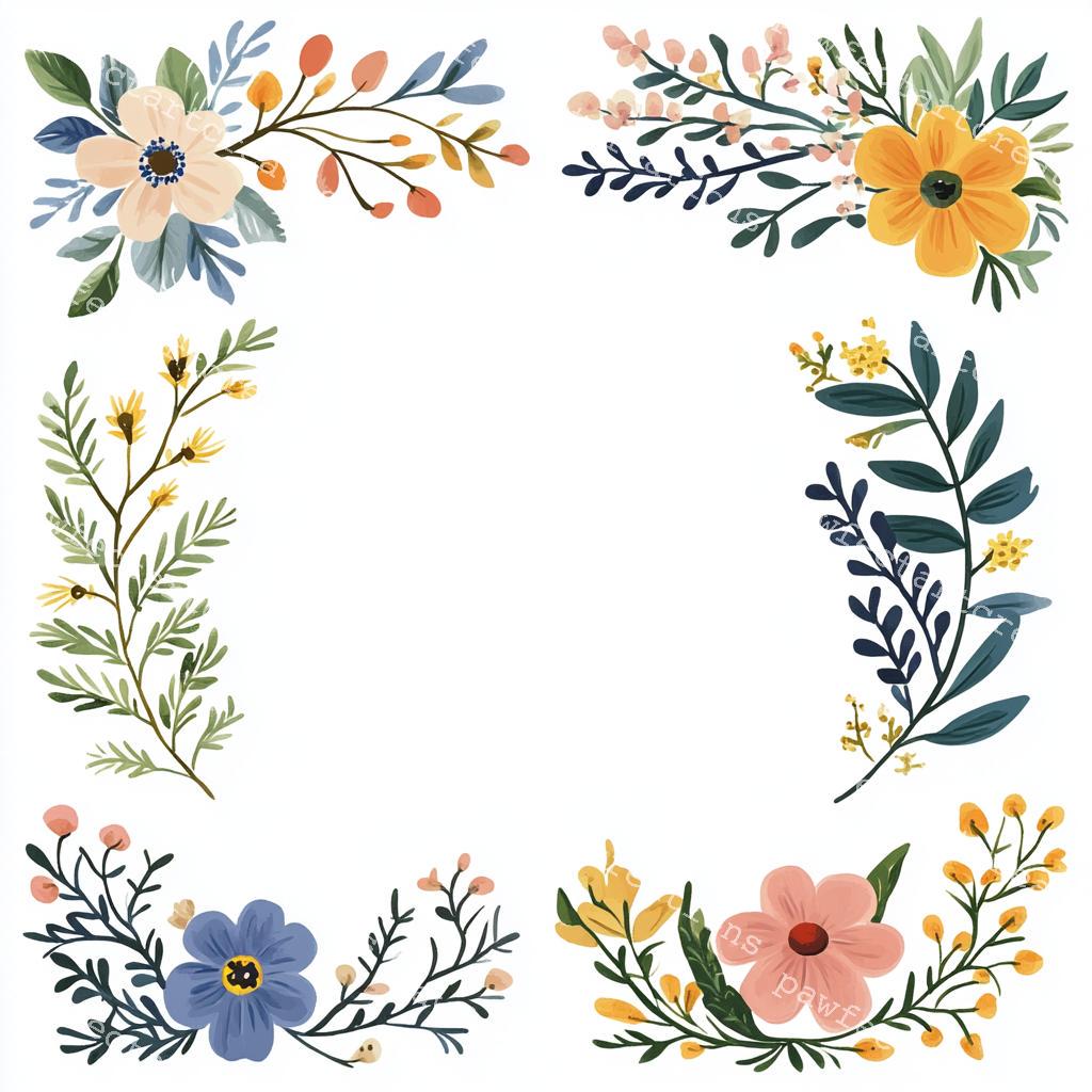 30 Watercolor Floral Frame Clipart: Spring Flower Borders (JPG Digital ...