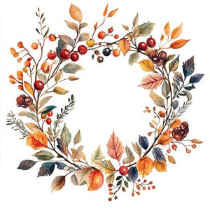 13 Autumn Leaves Wreath Clipart, Fall Leaves, Dried Leaves, Printable ...