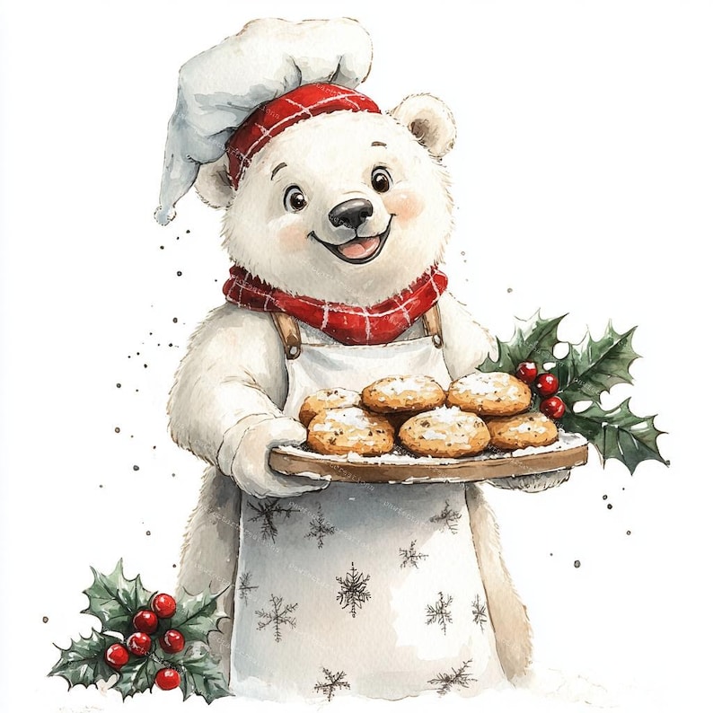 Christmas Polar Bear Clipart: Watercolor Bear & Snowman (digital ...