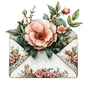 10 Vintage Floral Envelope, Shabby Chic, Lace, Printable Watercolor ...