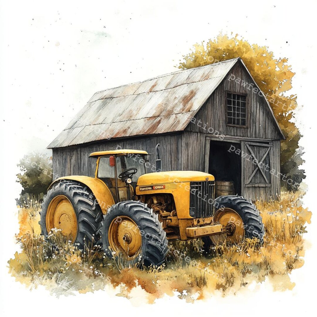Farm Tractor Watercolor Clipart: Vintage Tractor Art (digital Download ...